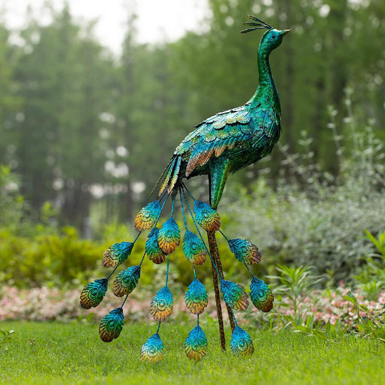 Arlmont And Co Peacock Garden Statue And Sculpture Metal Peacocks Yard Art Lawn Ornament For